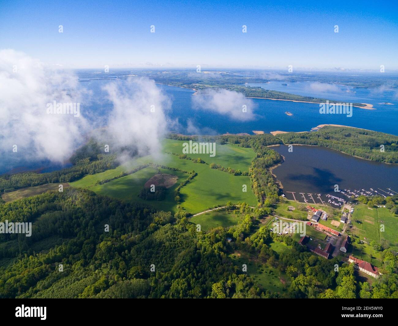 Aerial view of Masurian countryside in the neighborhood of Sztynort ...
