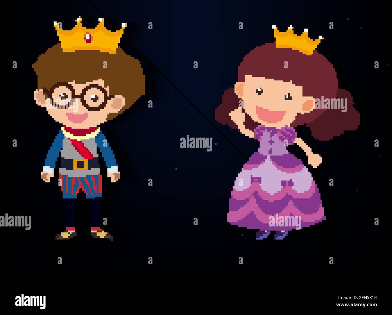 Little prince and princess cartoon character on blue background ...
