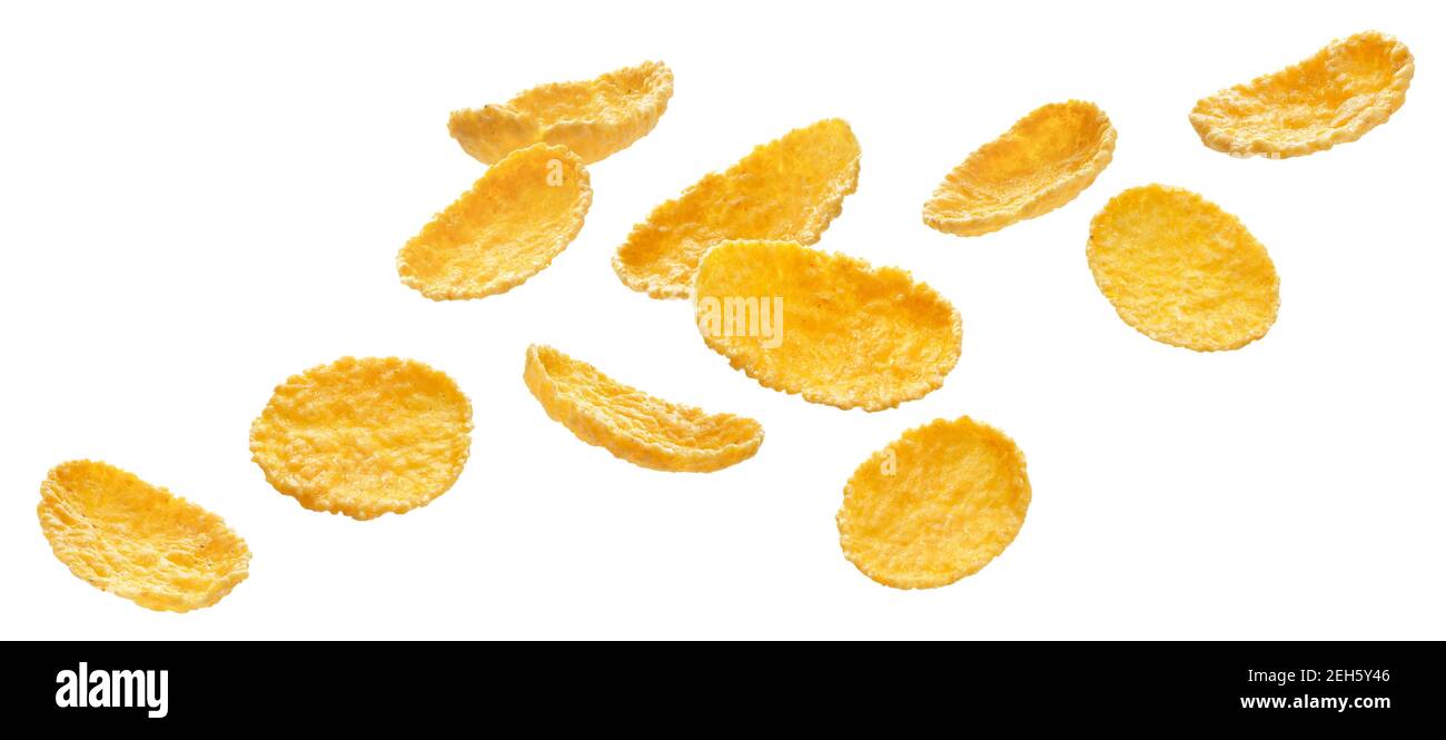 Falling corn flakes isolated on white background Stock Photo - Alamy