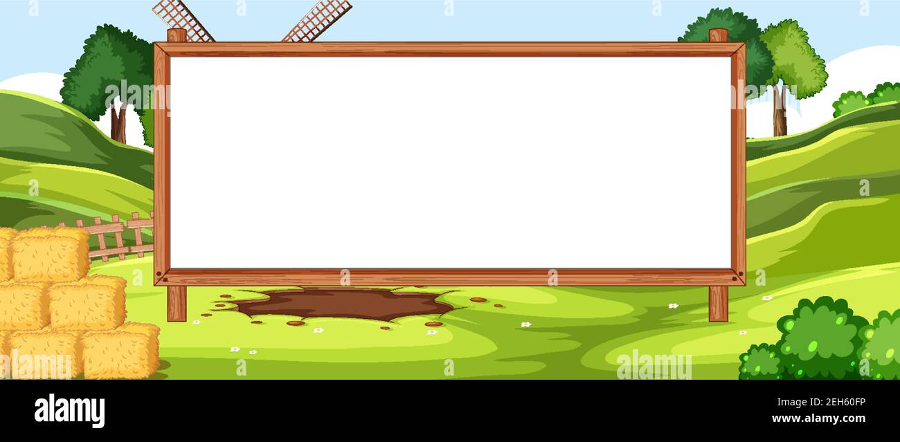 Empty banner board in nuture farm scenery illustration Stock Vector ...