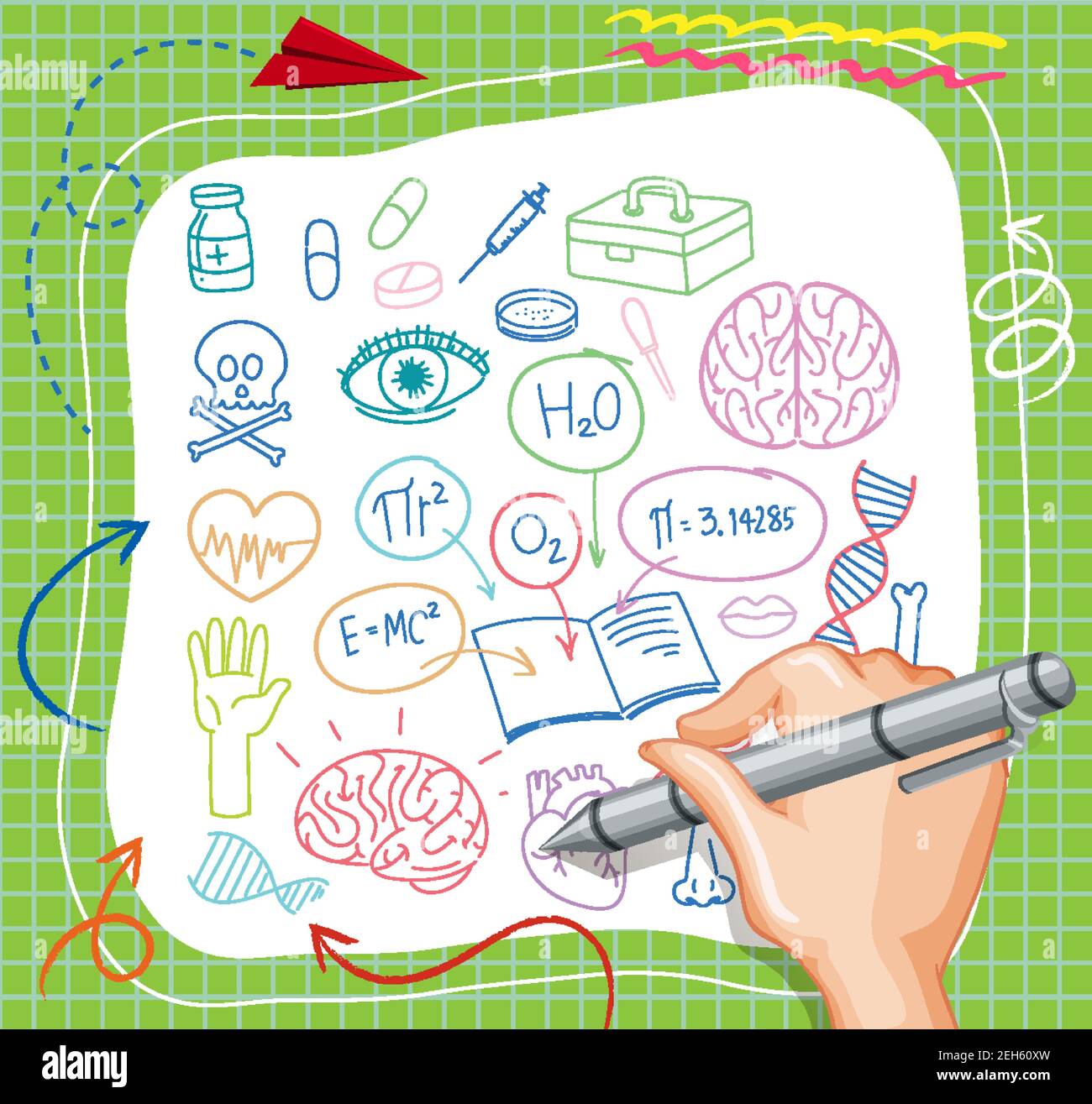 Hand drawing medical science element doodle on paper illustration Stock ...