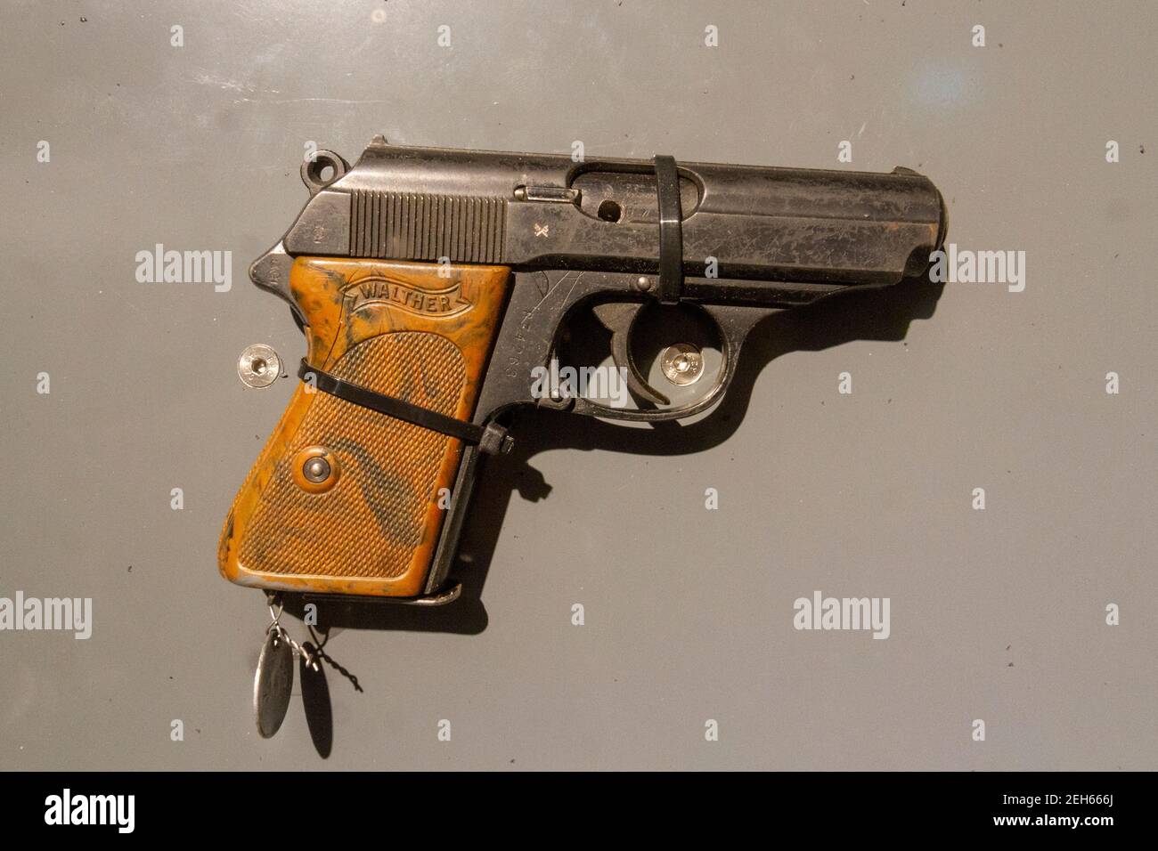 A Walther PPK handgun on display in the REME Museum (Royal Electrical ...