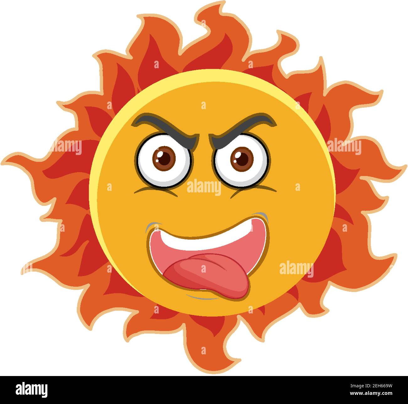 Sun cartoon character with angry face expression on white background ...