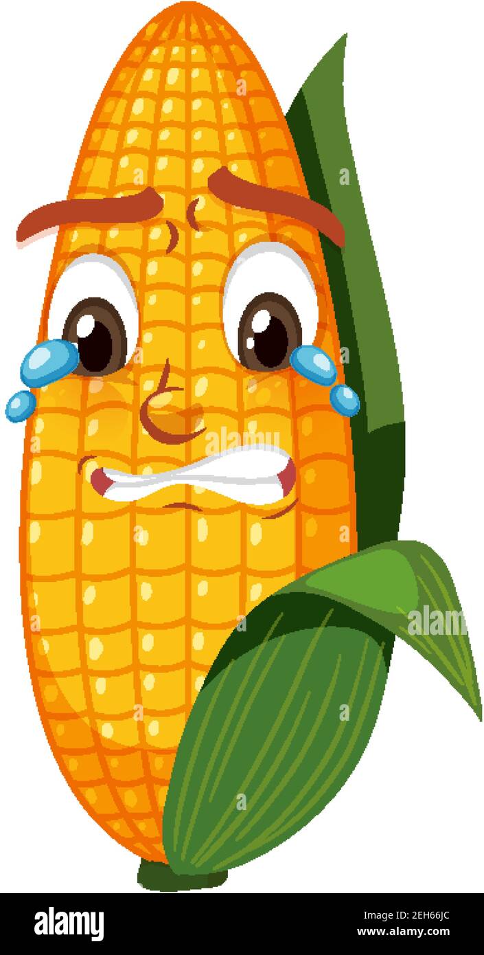 Cute corn cartoon character with face expression on white background ...