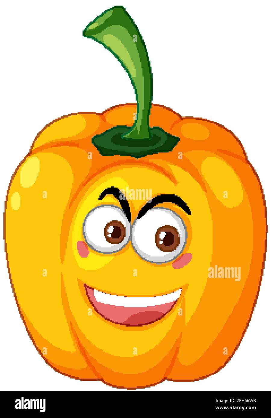 Yellow capsicum cartoon character with happy face expression on white ...