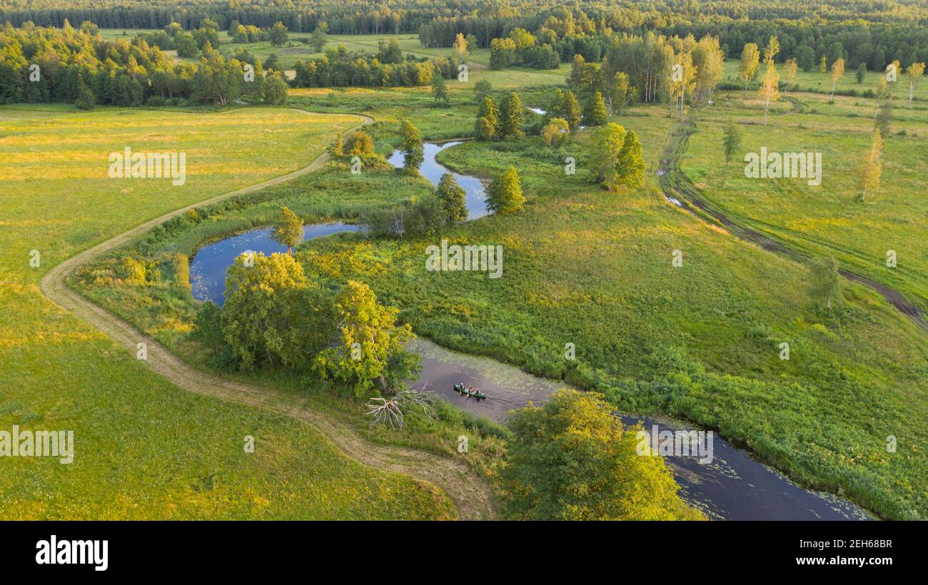 Aerial shot of beautiful Karula National Park full of lakes in Estonia ...