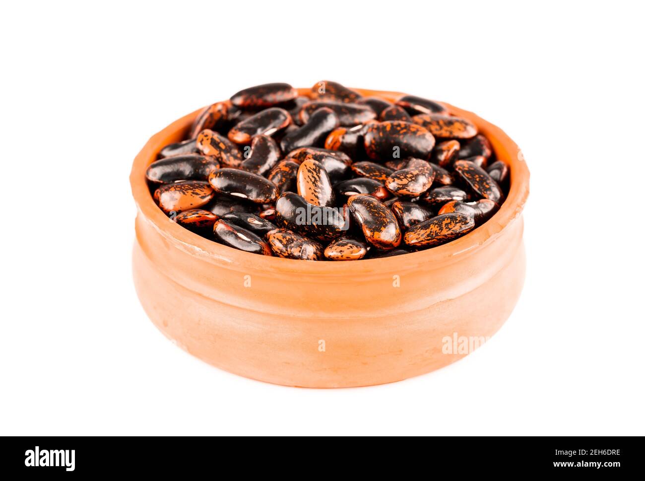 Scarlet runner beans in the ceramic pot isolated on a white background ...