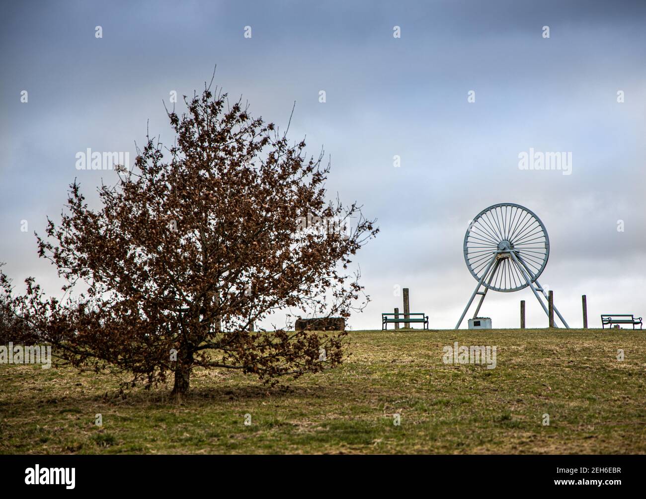 The Apedale country park and mining museum with pit wheel in North ...