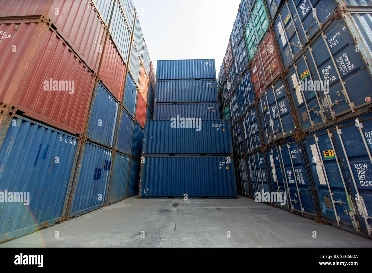 Containers box from Cargo at harbor.Foreman control Industrial ...