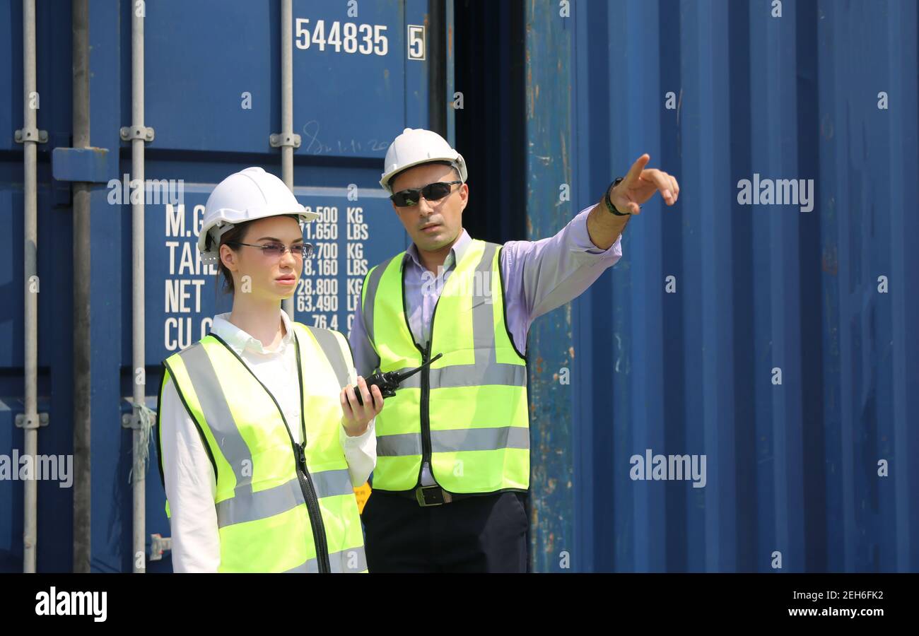 Professional engineer staff team checking and inspect container for ...