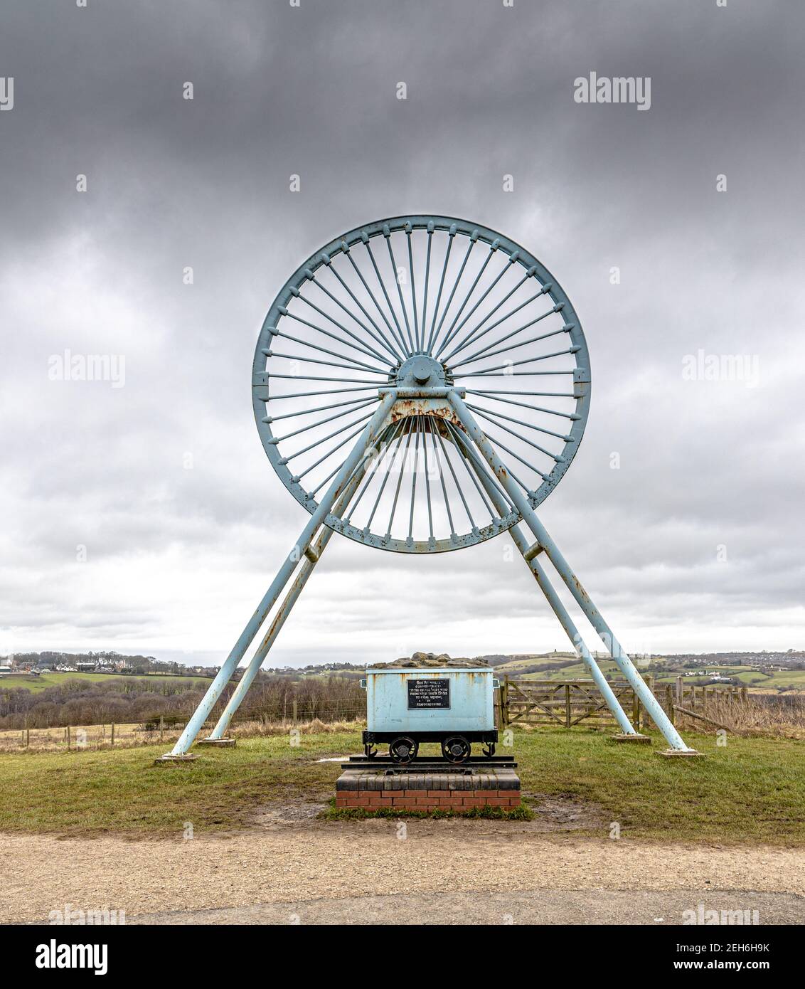The Apedale country park and mining museum with pit wheel in North ...