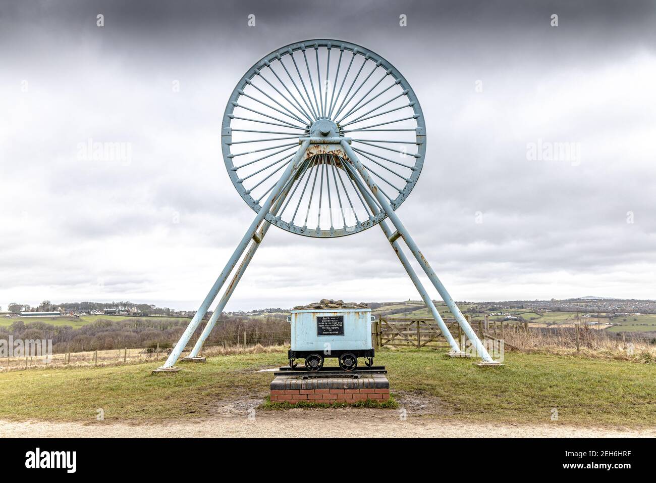 The Apedale country park and mining museum with pit wheel in North ...