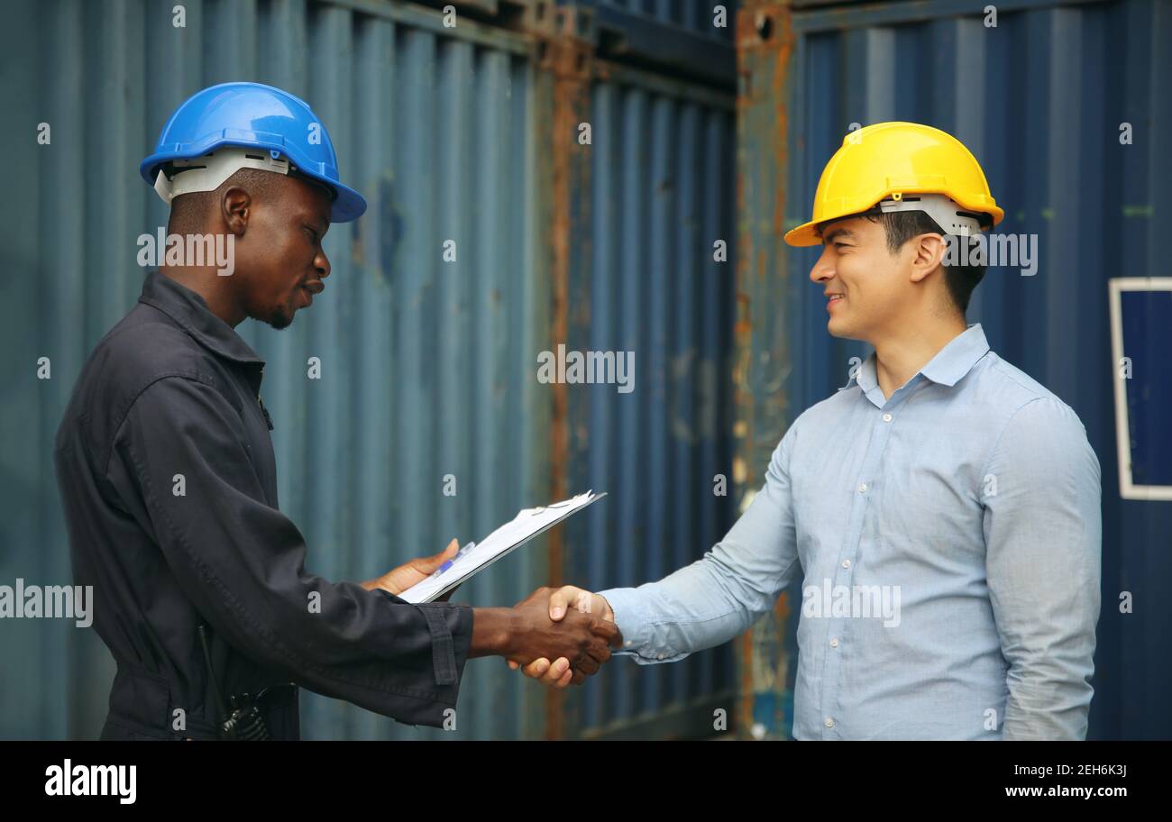 Professional engineer staff team checking and inspect container for ...