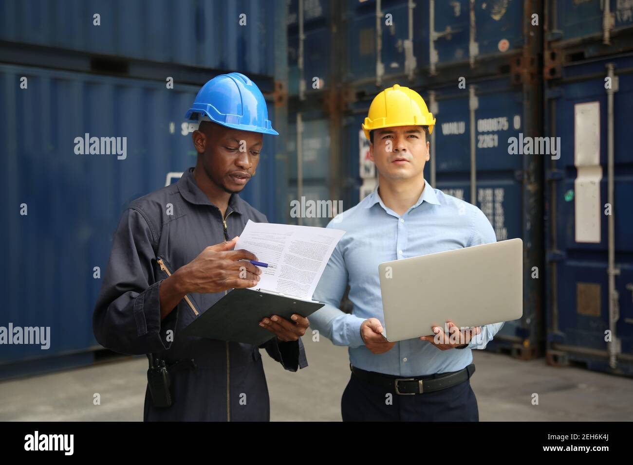 Professional engineer staff team checking and inspect container for ...
