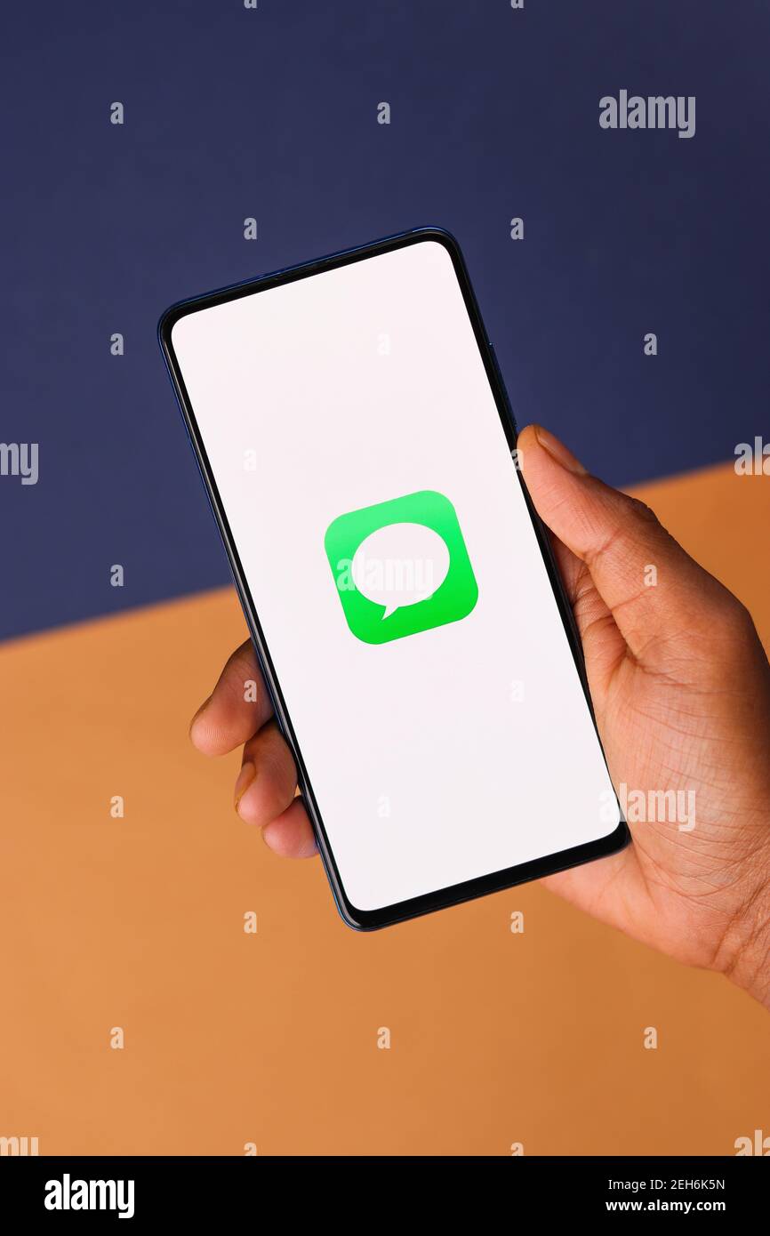 Assam, india - February 19, 2021 : iMessage logo on phone screen stock ...