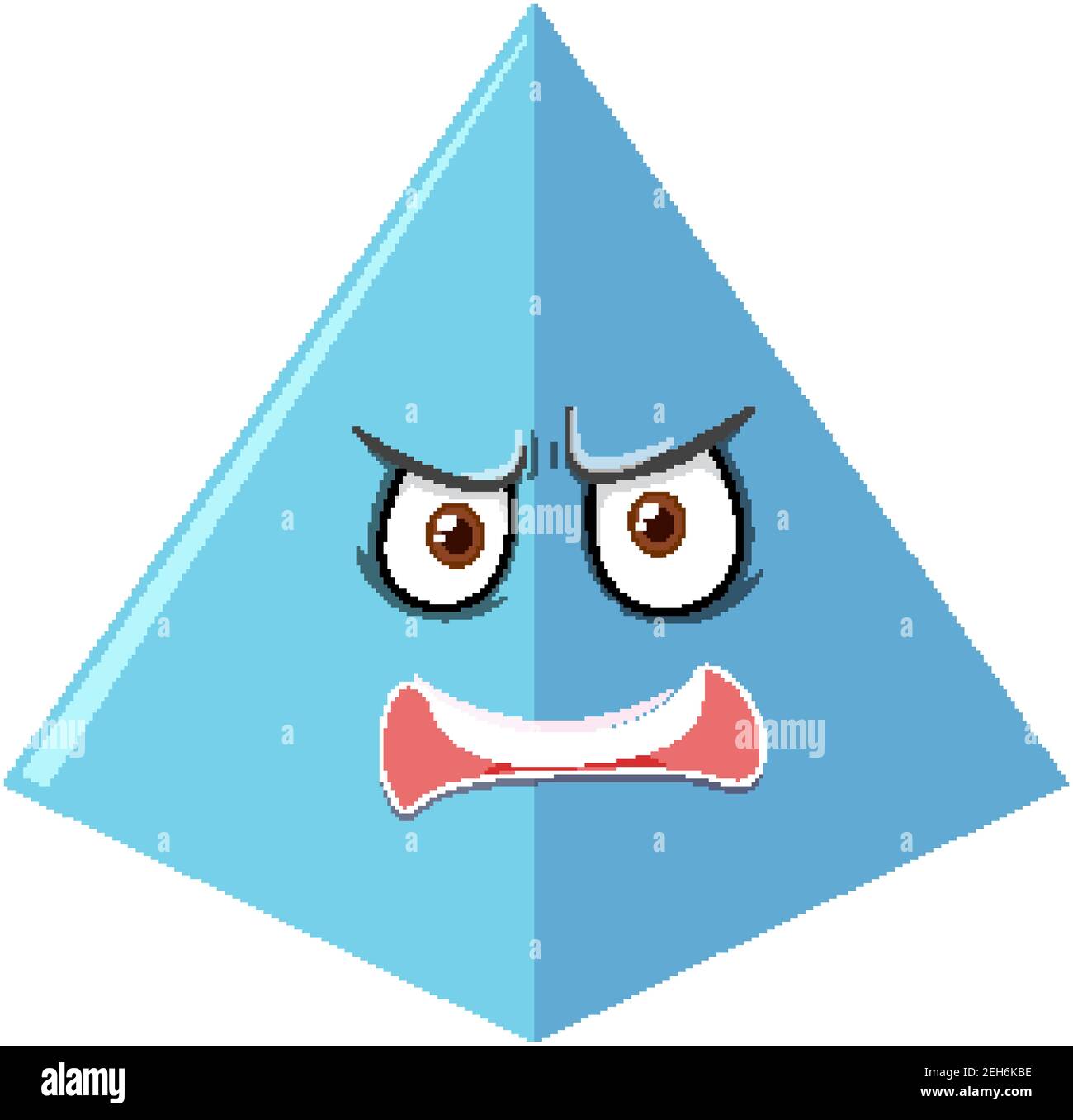 Square pyramid cartoon character with face expression on white ...