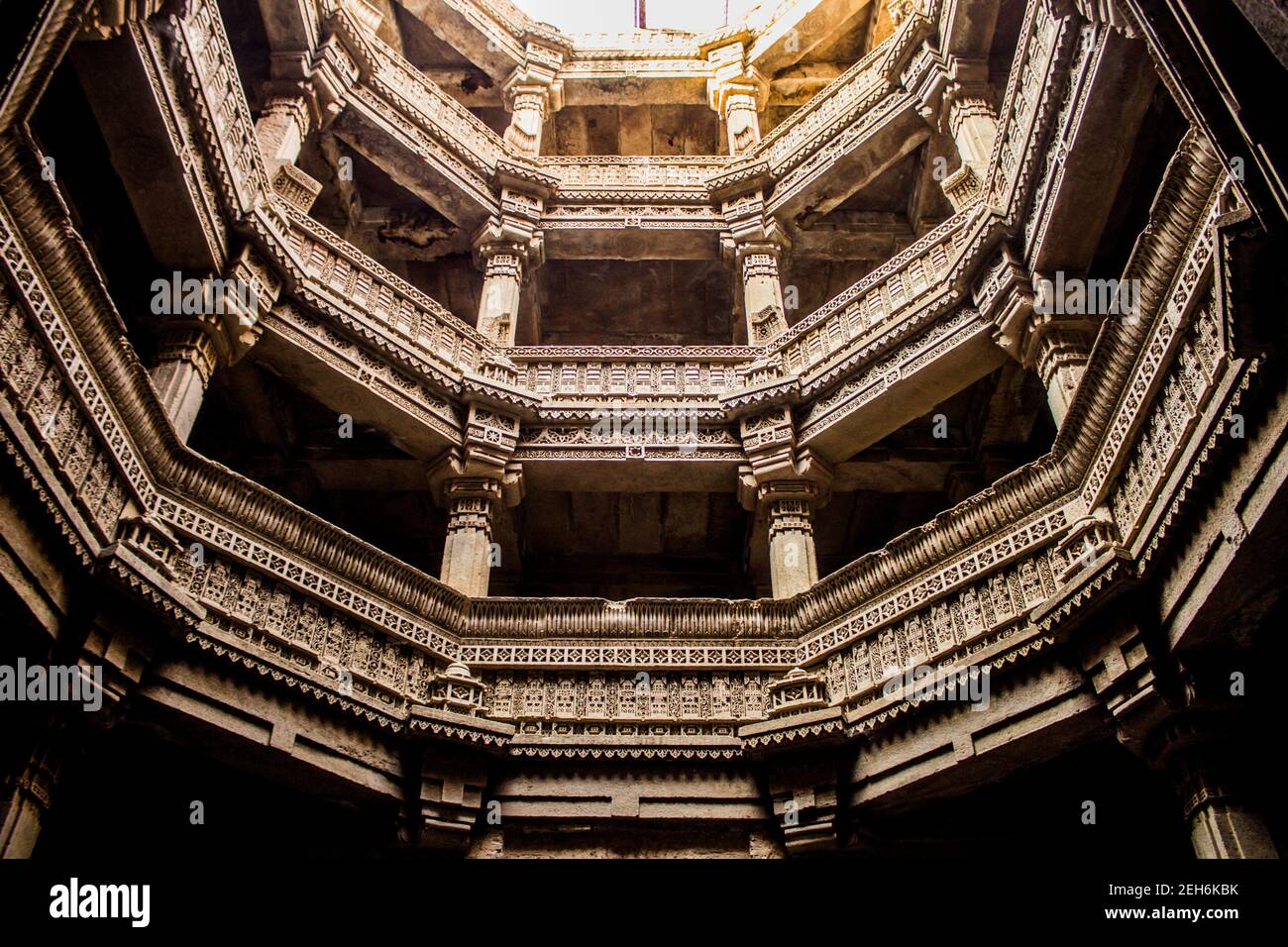 Adalaj stepwell on a dark day Stock Photo - Alamy