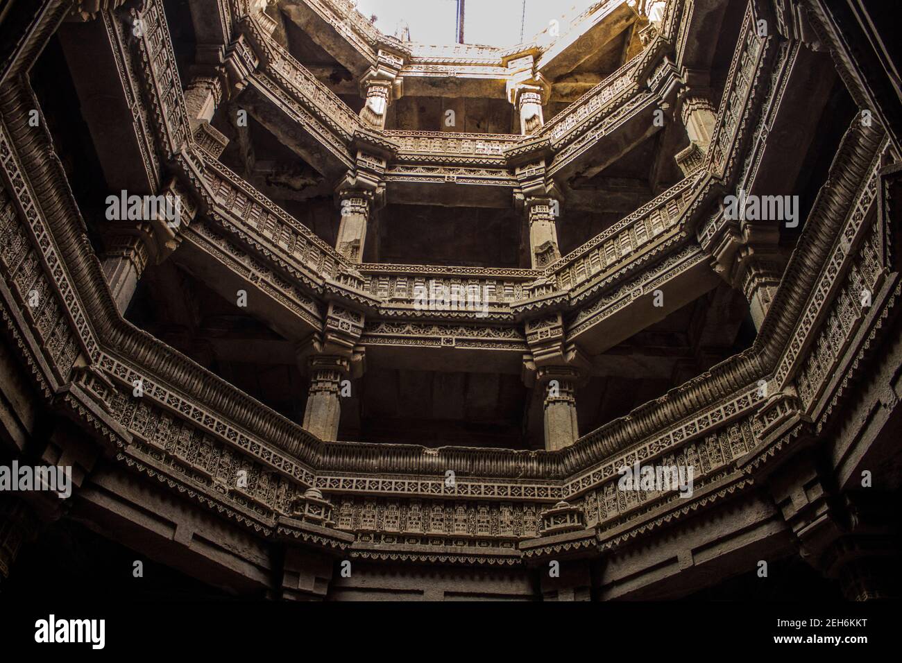 Adalaj stepwell on a dark day Stock Photo - Alamy