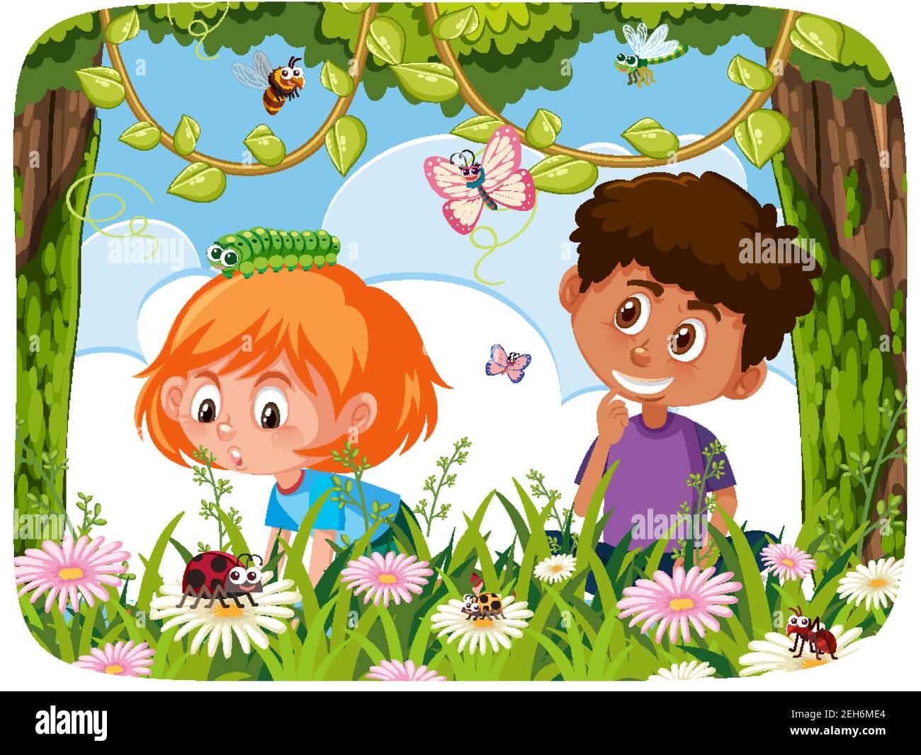 Happy kids playing outdoor background illustration Stock Vector Image ...
