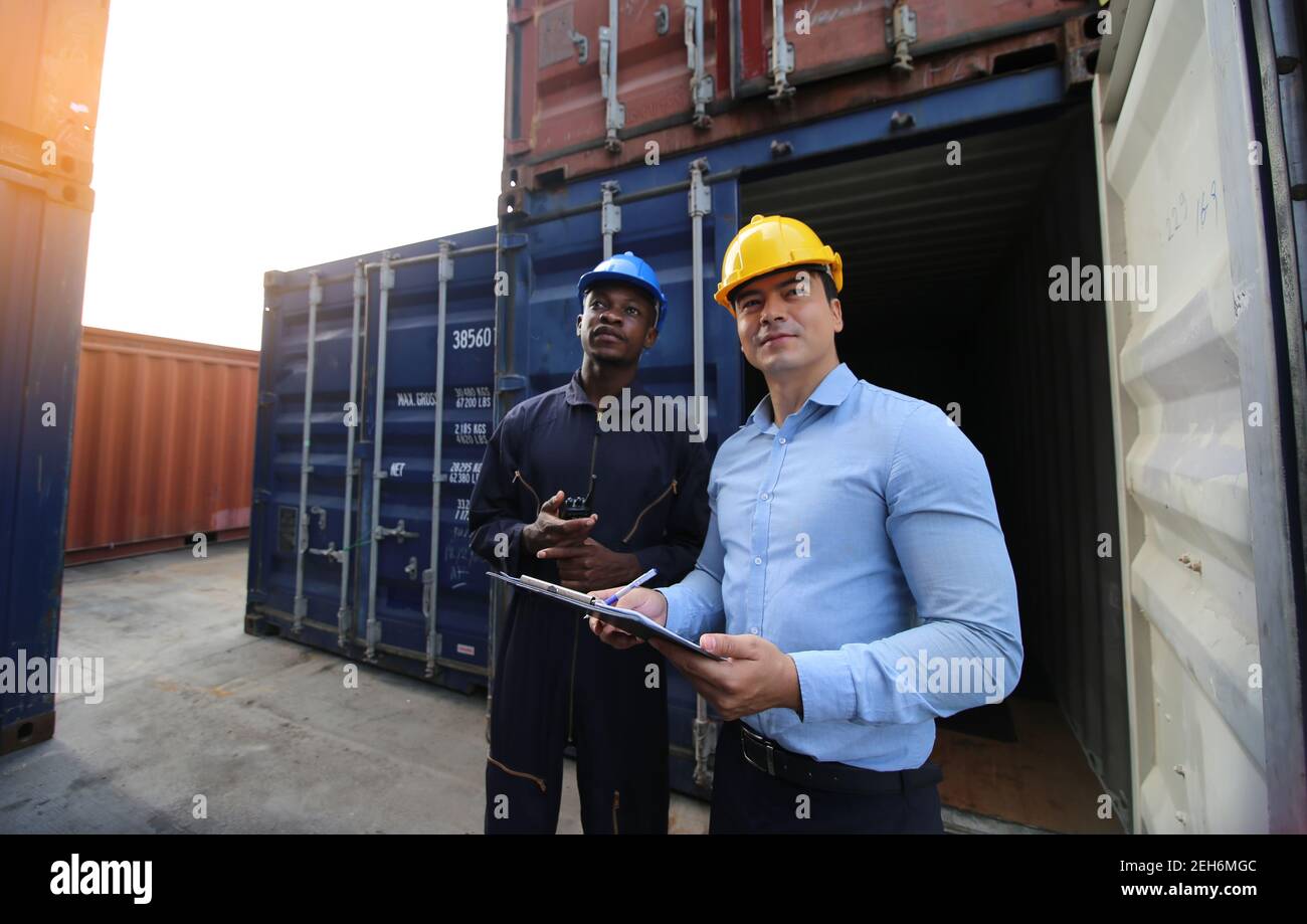 Professional engineer staff team checking and inspect container for ...