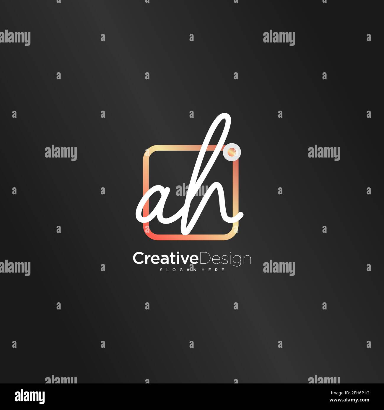AH Initial Letter handwriting logo hand drawn colorful box vector, logo ...
