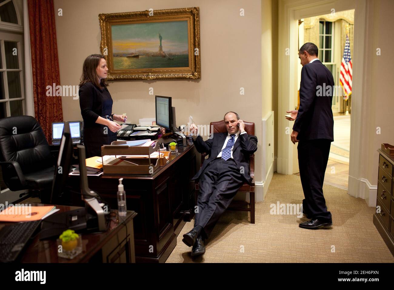 President Barack Obama works with Katie Johnson, his personal secretary ...