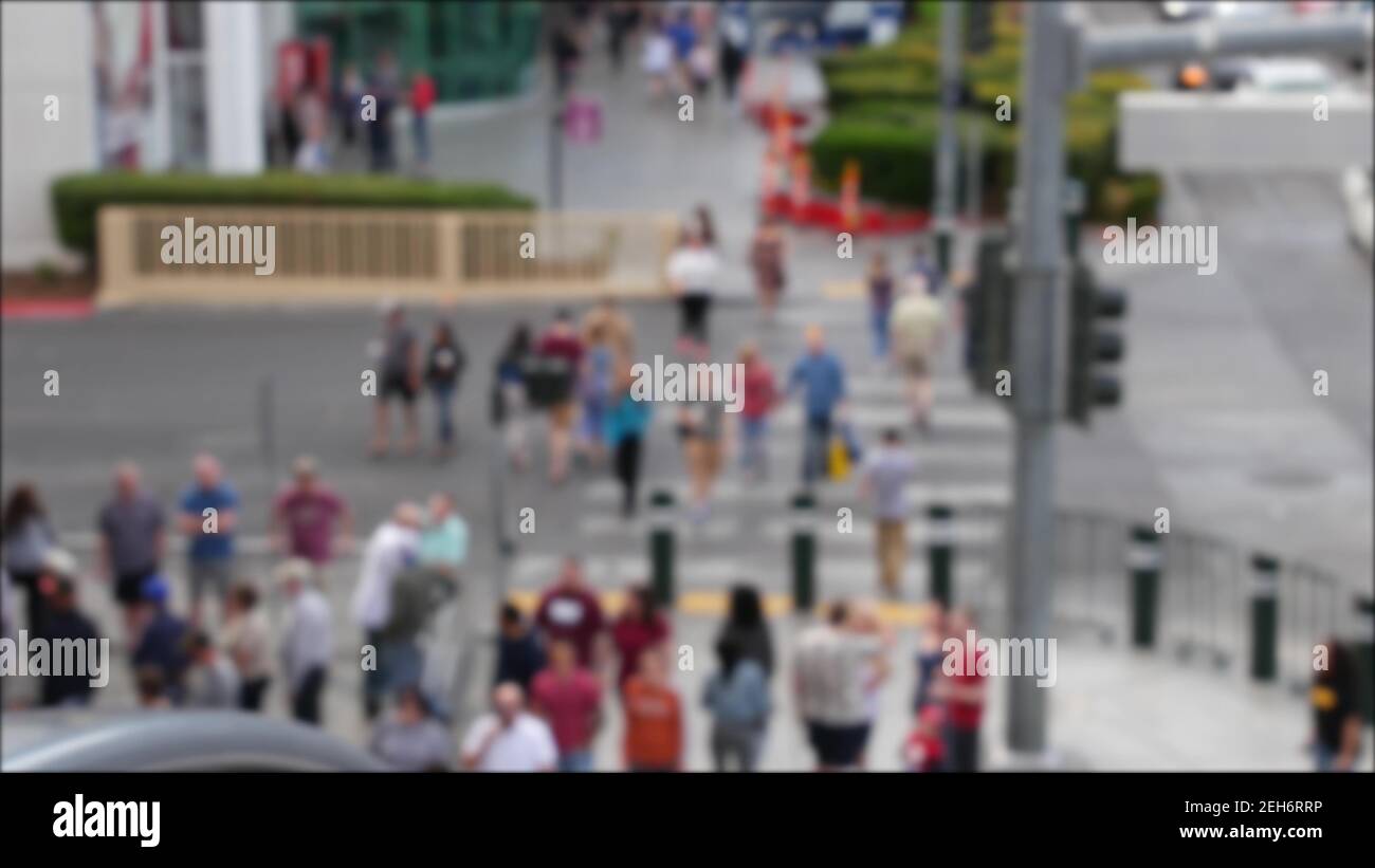 Defocused crowd of people, road intersection crosswalk on The Strip of ...