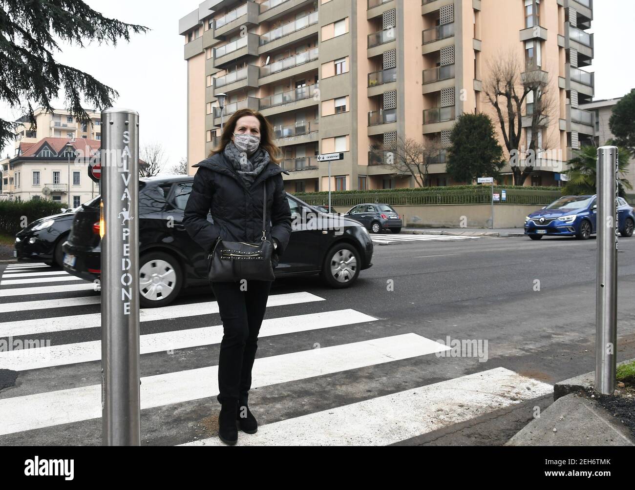 Busto Arsizio, Italy. , . Save pedestrians, pedestrian crossing with an ...