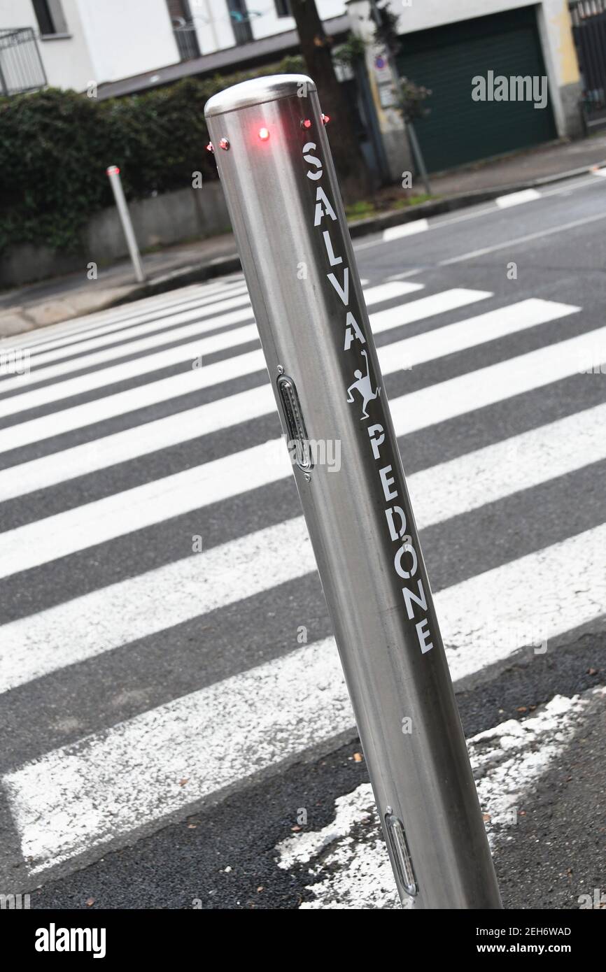 Busto Arsizio, Italy. , . Save pedestrians, pedestrian crossing with an ...
