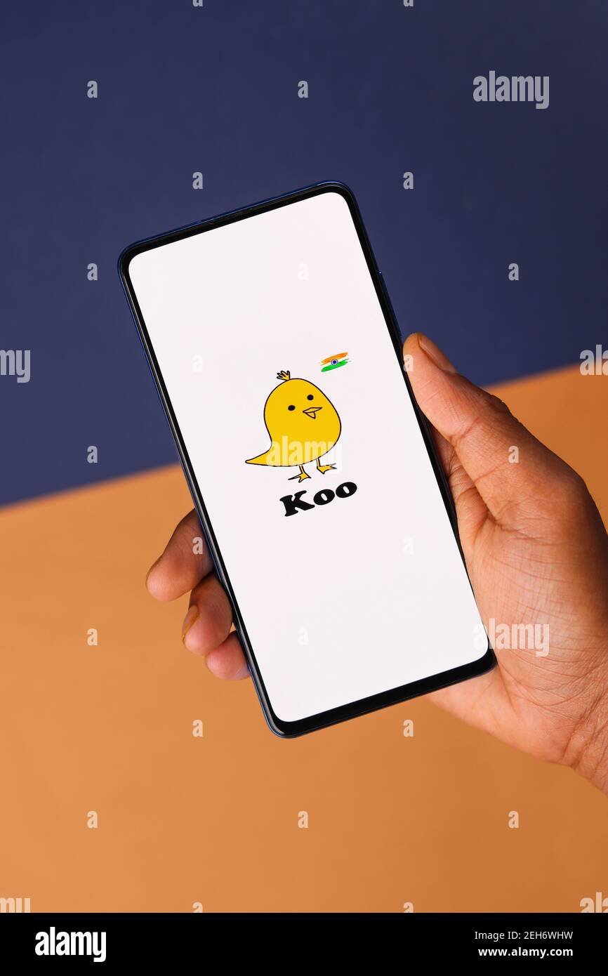 Assam, india - February 19, 2021 : Koo app logo on phone screen stock ...