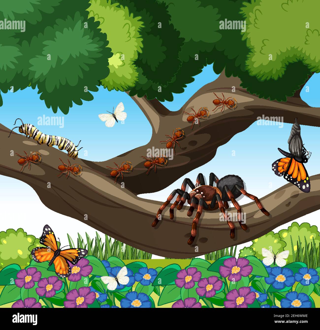 Many different insects in the garden scene illustration Stock Vector ...