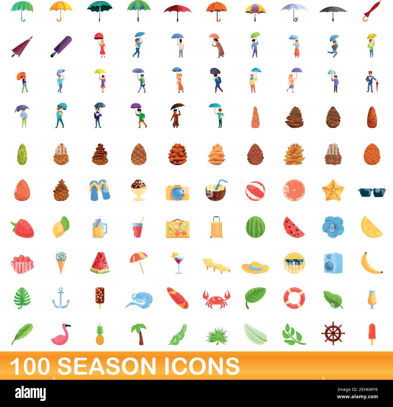 100 season icons set. Cartoon illustration of 100 season icons vector ...