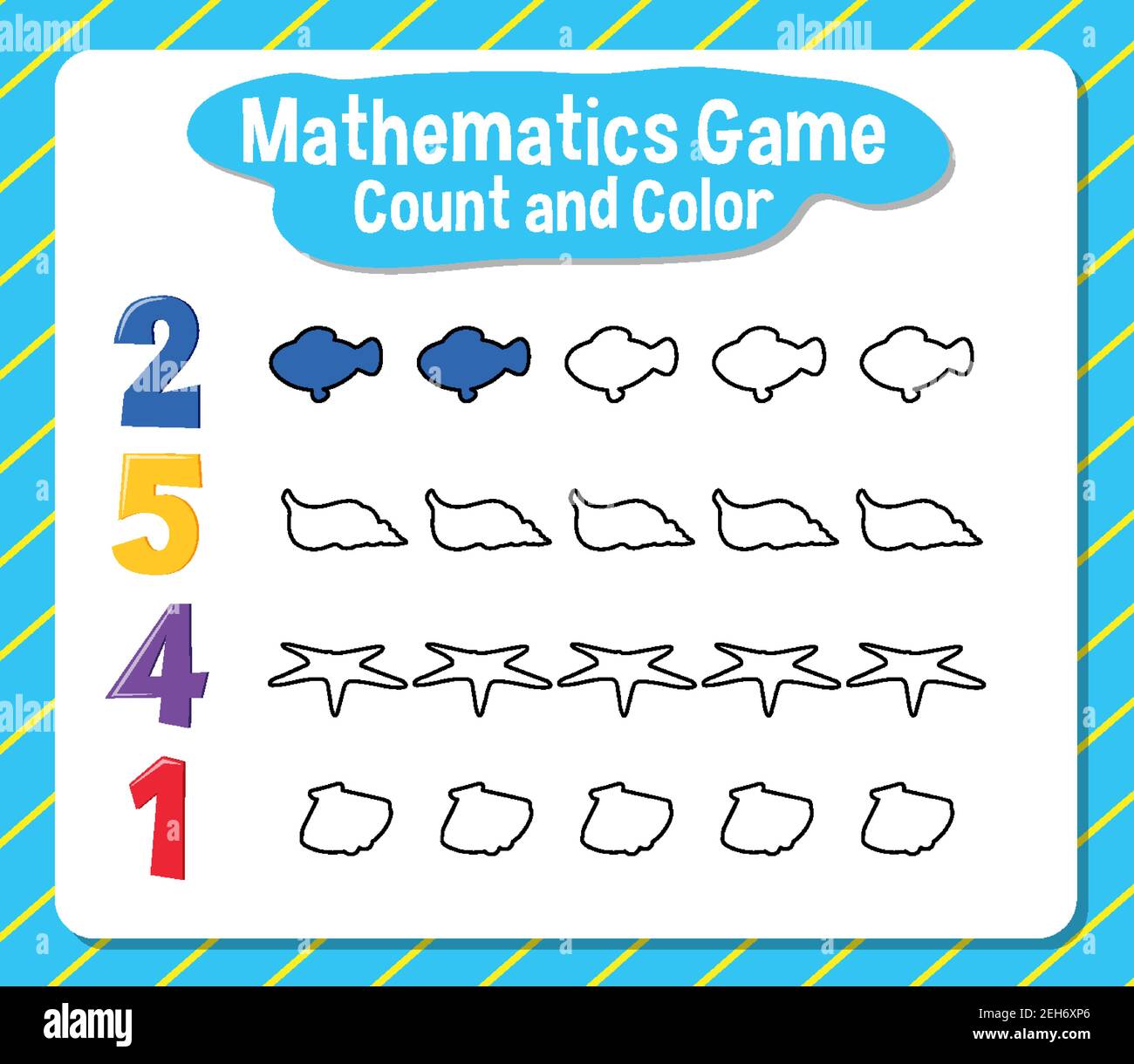 Mathematics game count and color worksheet for student illustration ...