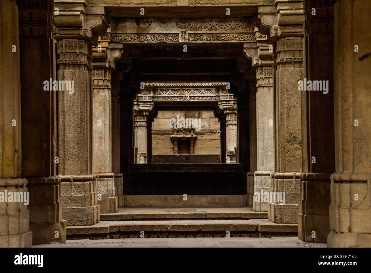 Adalaj stepwell on a dark day Stock Photo - Alamy