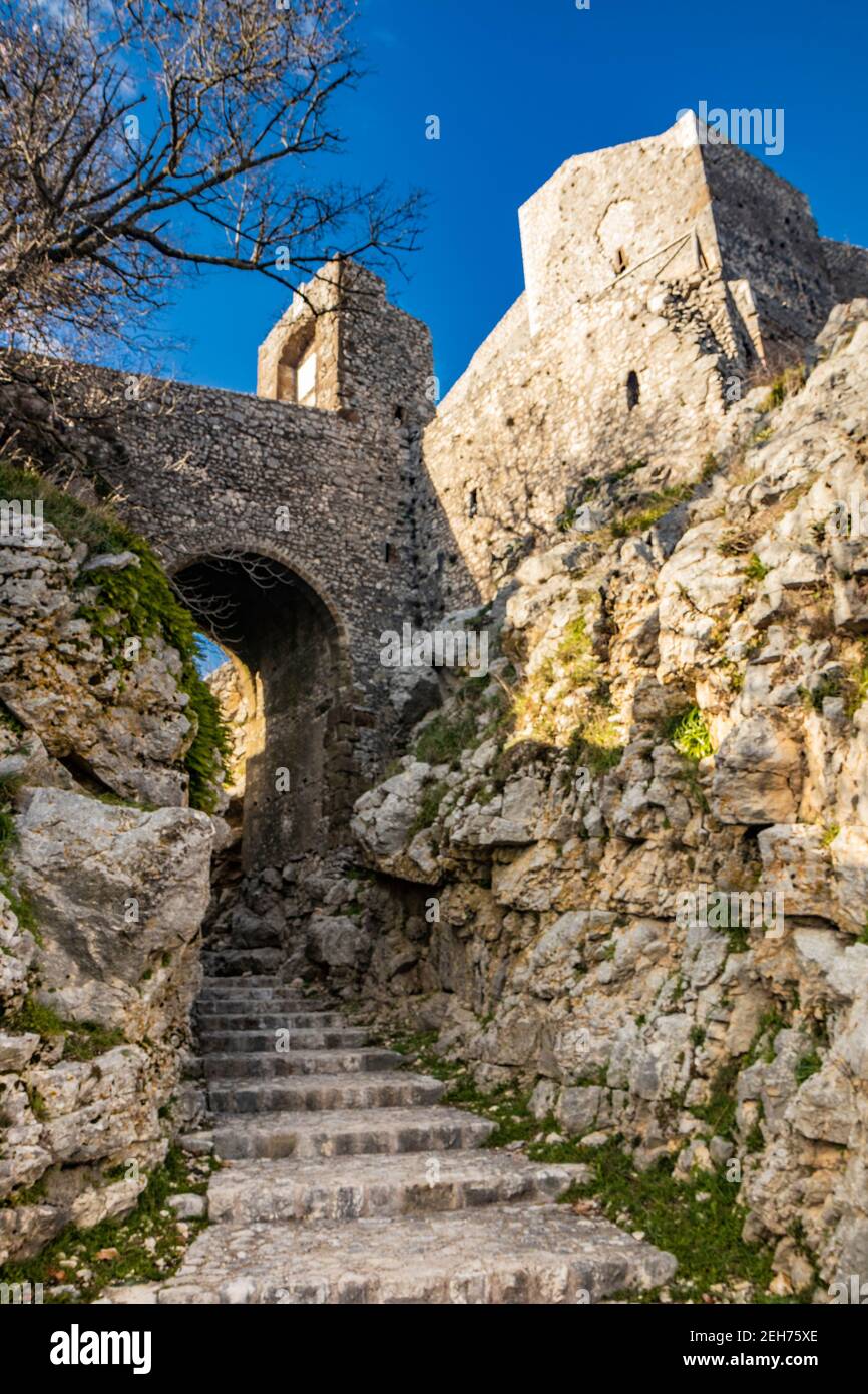 Medieval village of Castel San Pietro Romano, Lazio, province of Rome ...