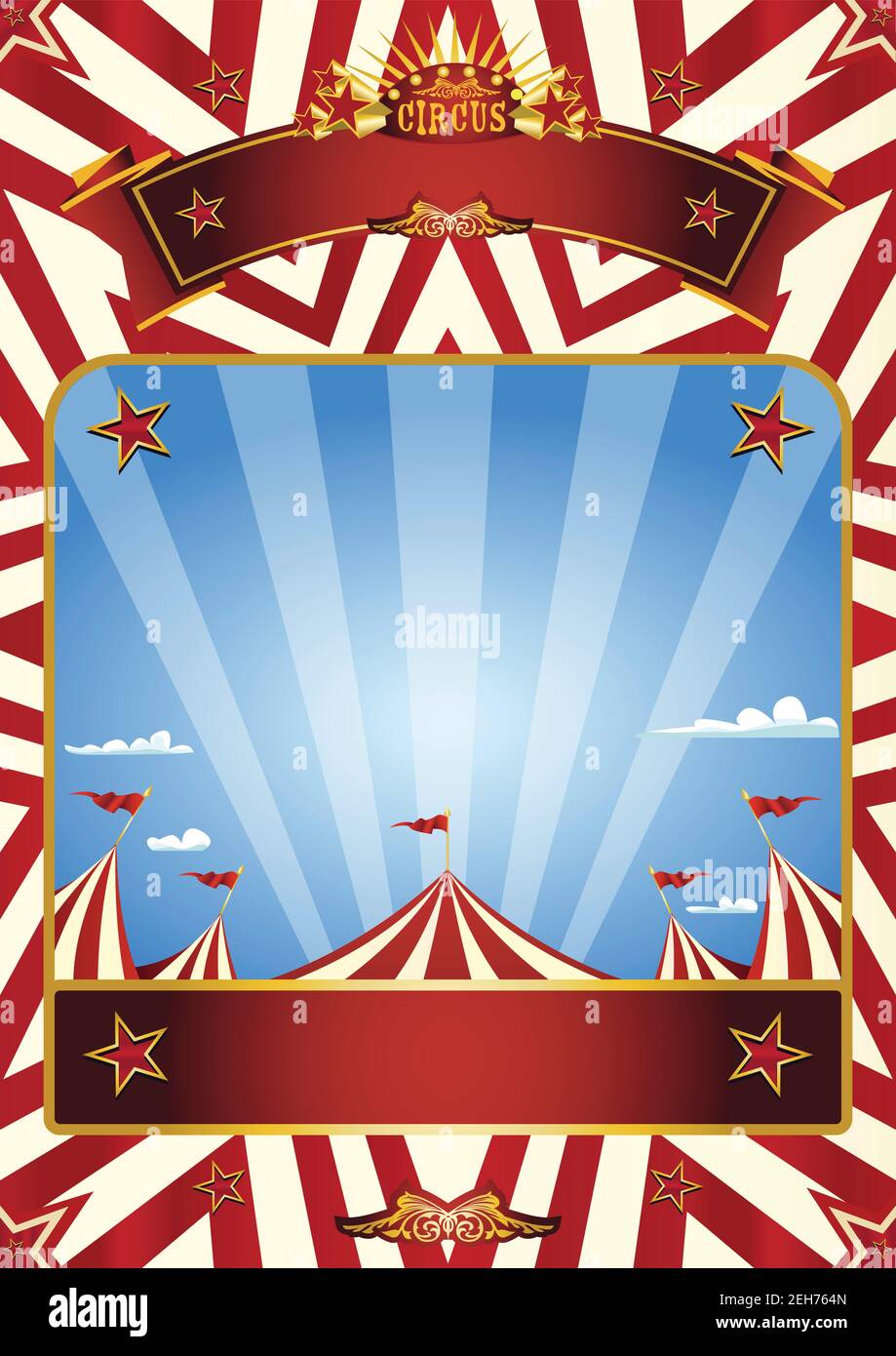 A blue circus background for a poster with a big top in a blue sky with ...