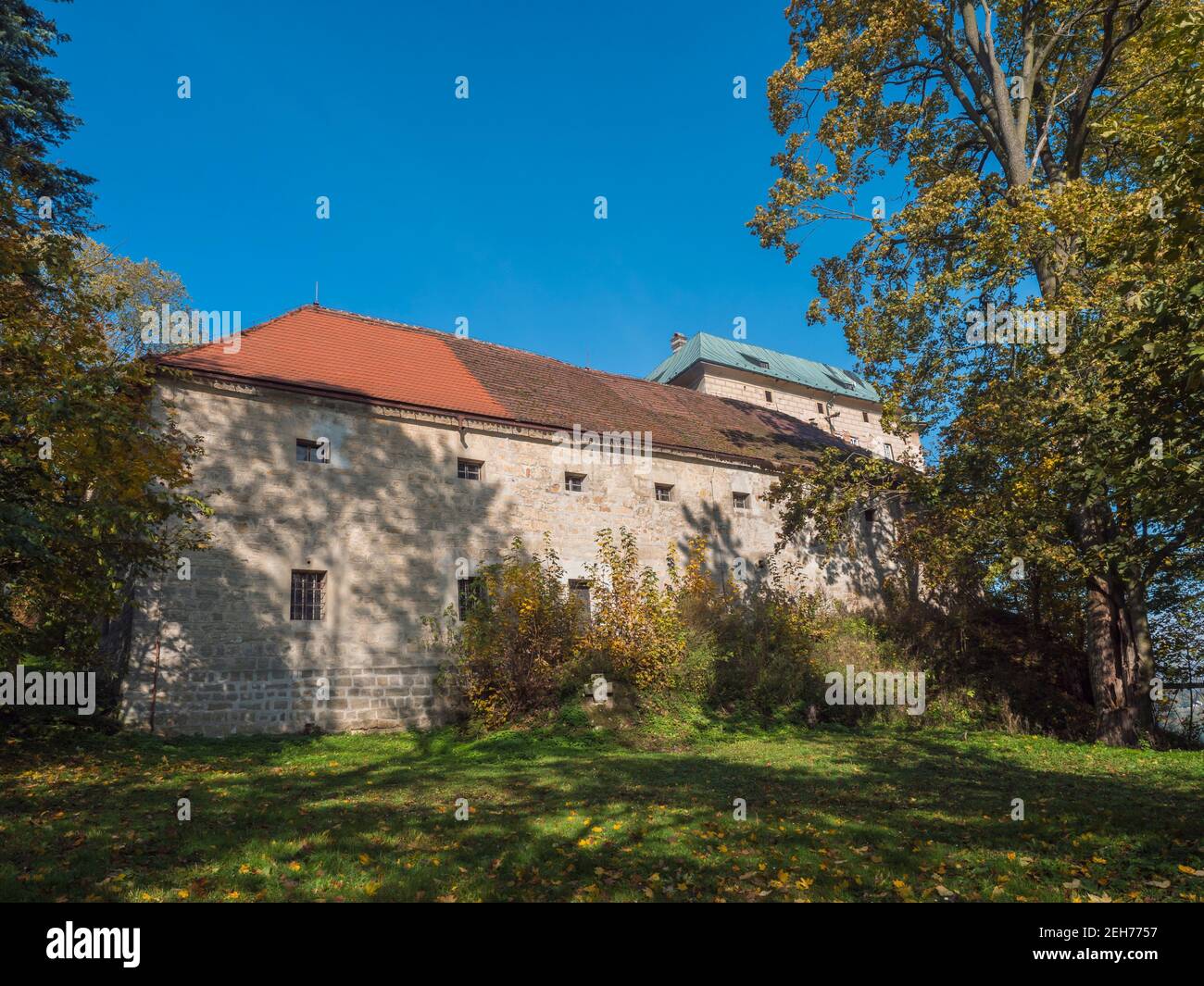 Medieval early Gothic Castle Houska in north Bohemia in autumn time ...