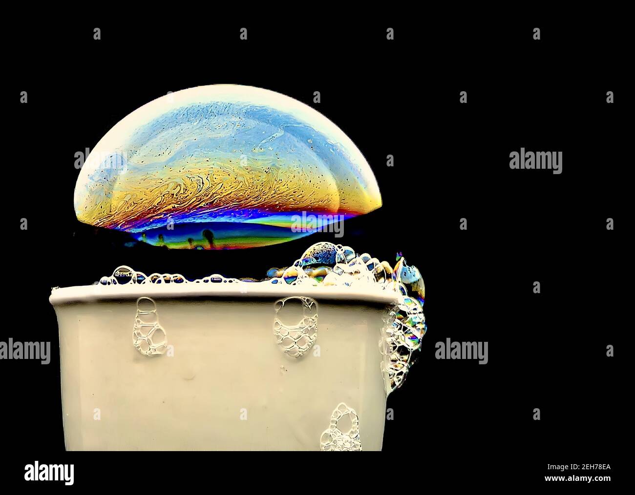 Bubble with colorful abstract patterns on a black background Stock ...