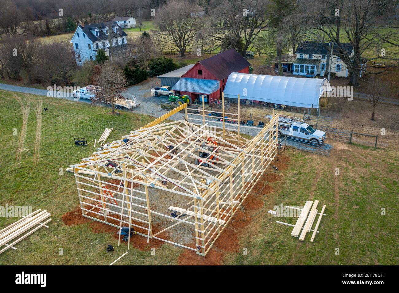 Pole Barn construction on farm in Harford County Maryland Stock Photo ...