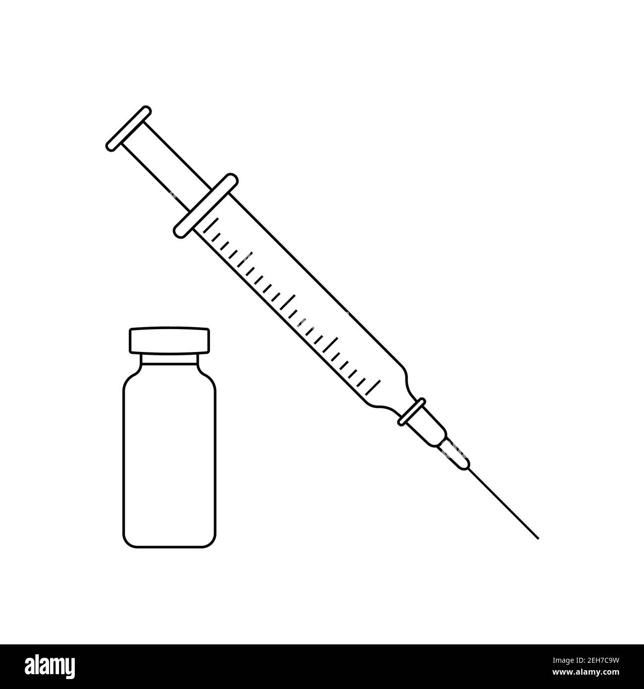 Syringe with needle and vaccination vial, Vaccine injection vector icon ...