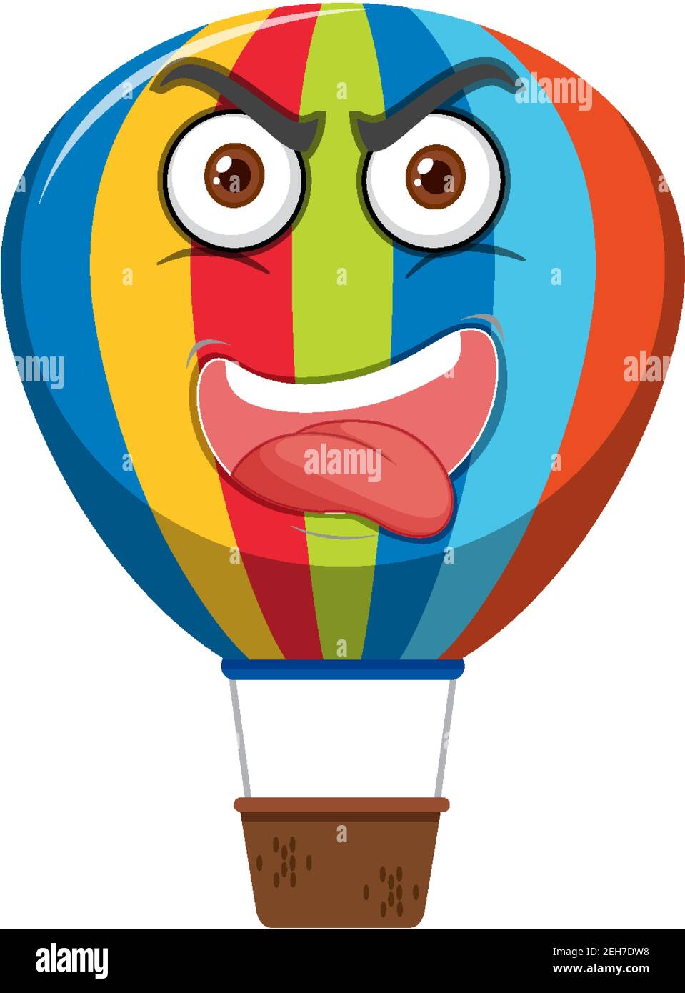 Hot air balloon cartoon character with angry face expression on white ...