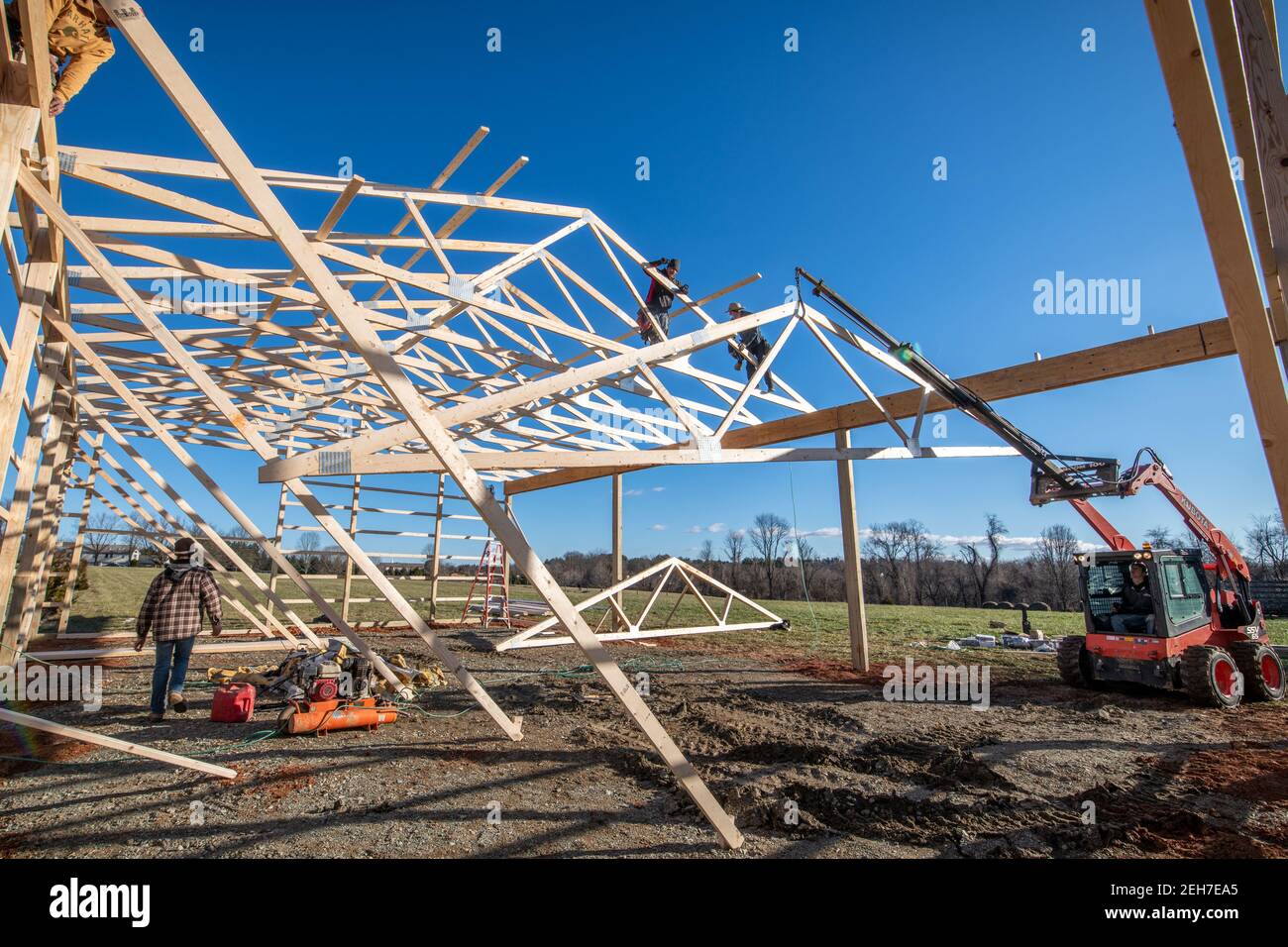 Pole Barn construction on farm in Harford County Maryland Stock Photo ...