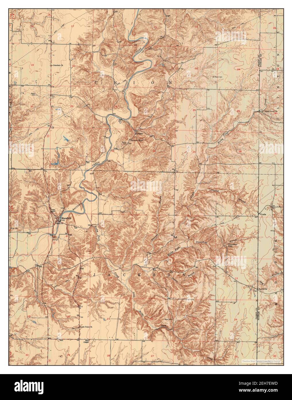 Mansfield, Indiana, map 1951, 1:24000, United States of America by ...