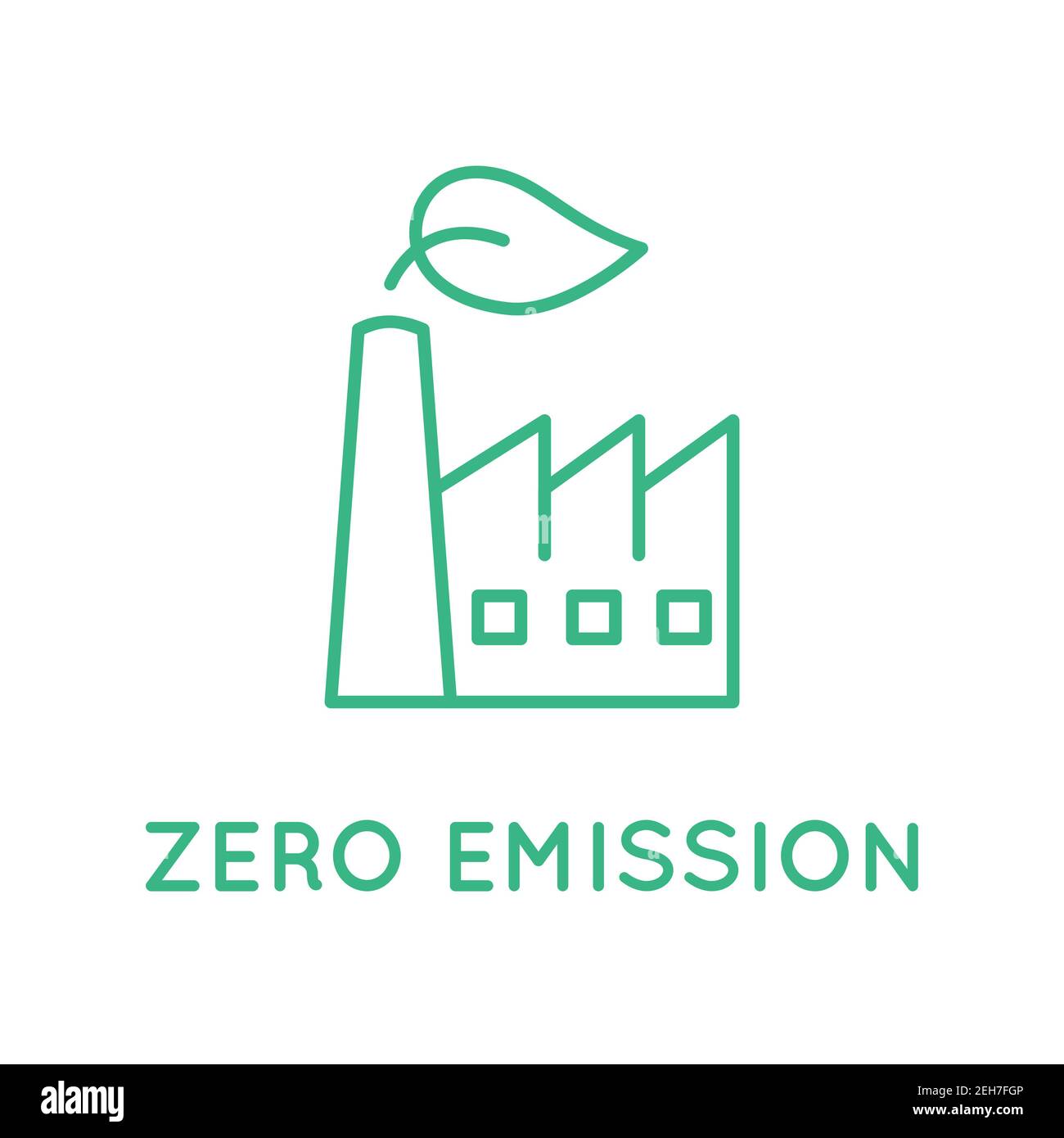 Zero emission factory. Industrial building chimney with green leaf ...
