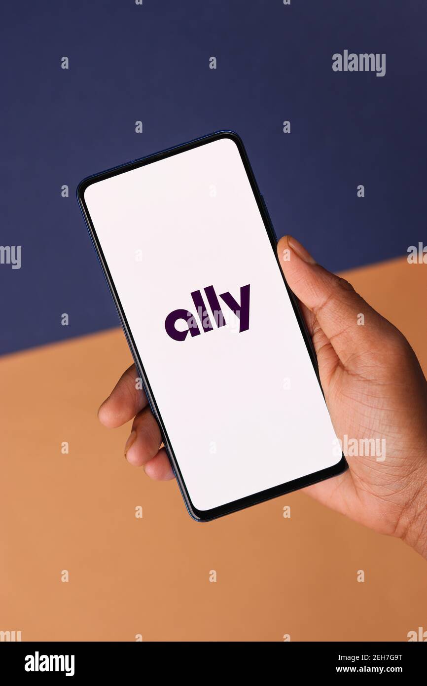 Assam, india - February 19, 2021 : Ally logo on phone screen stock ...
