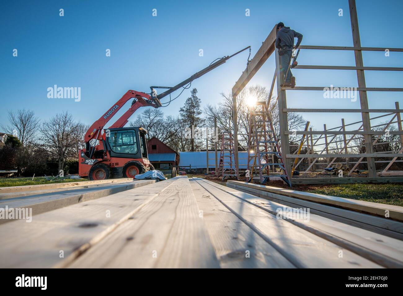 Pole Barn construction on farm in Harford County Maryland Stock Photo ...
