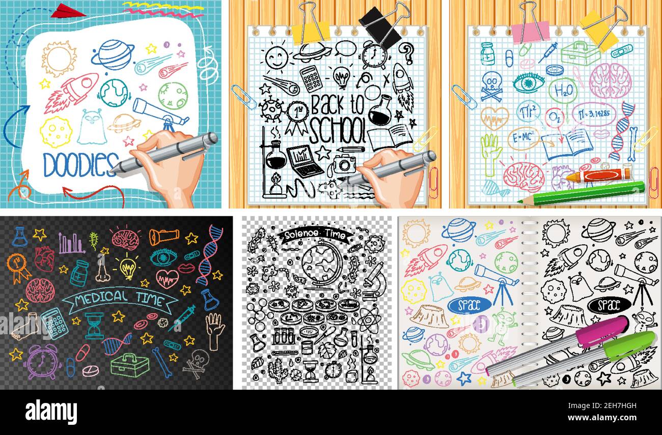 Set of colorful object and symbol hand drawn doodle illustration Stock ...