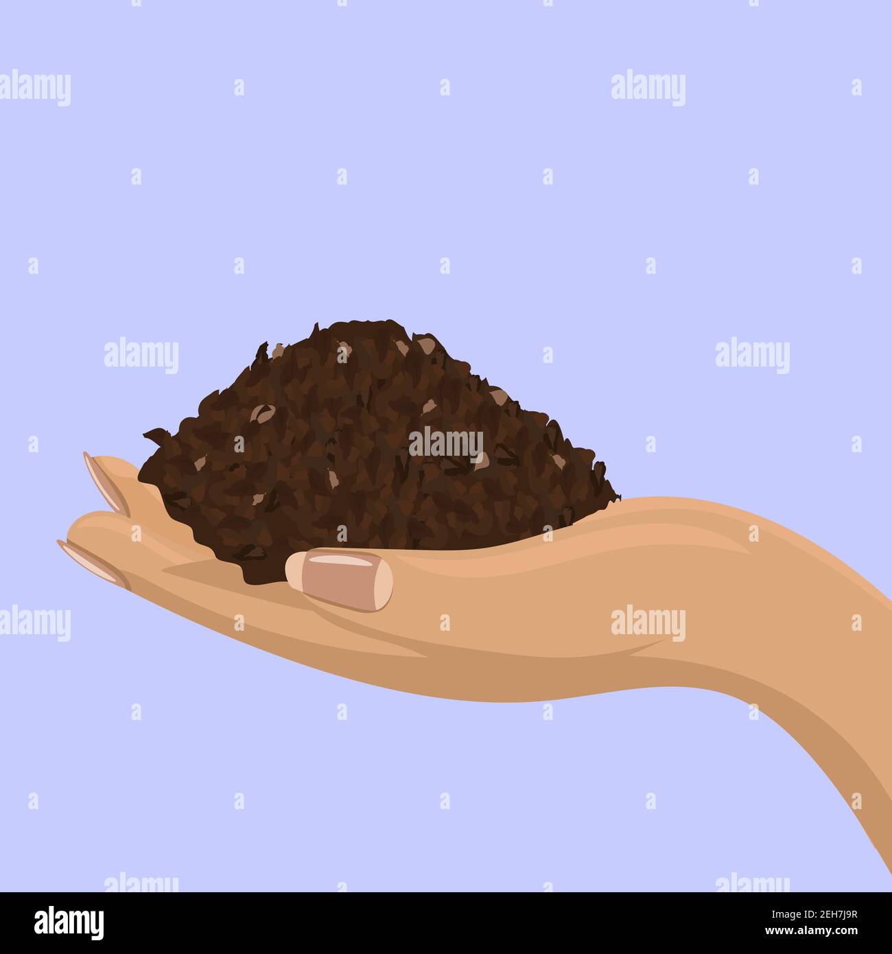 Soil in female hand for your design. Back view. Vector illustration ...