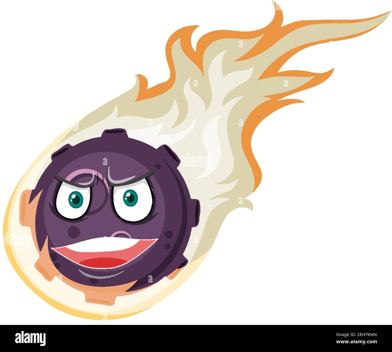 Flame meteor cartoon character with angry face expression on white ...