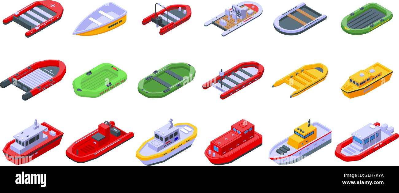 Rescue boat icons set. Isometric set of rescue boat vector icons for ...